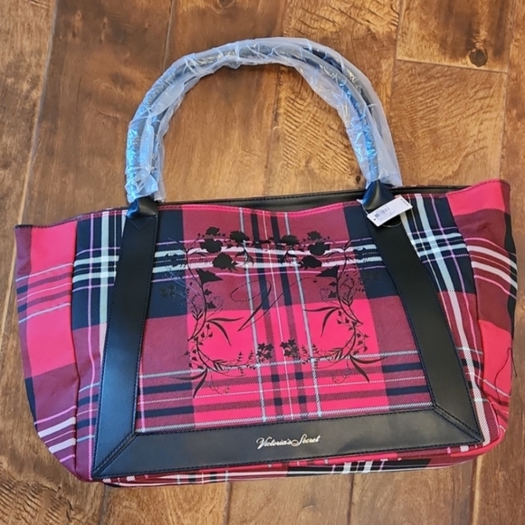 Victoria's Secret | Bags | New Victorias Secret Plaid Canvas Tote Bag ...